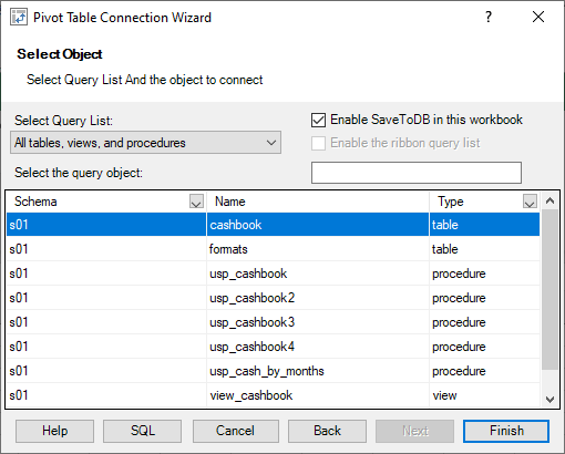 SaveToDB Add In Pivot Table Connection Wizard
